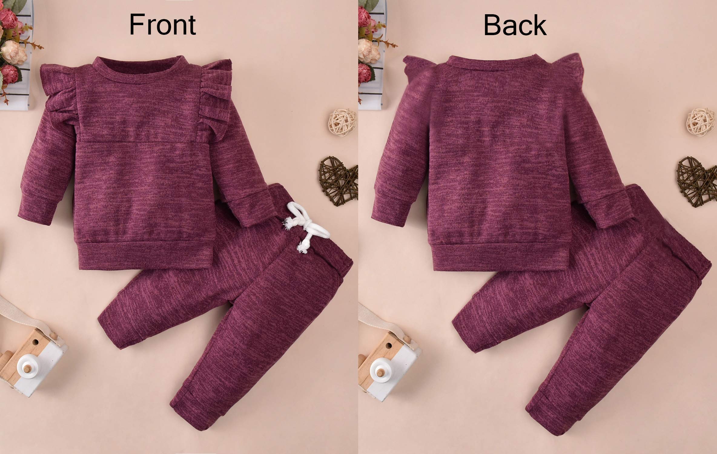 Infant Baby Girls Clothes Ruffle T-Shirt + Pants Fall Winter Outfits Set Purple