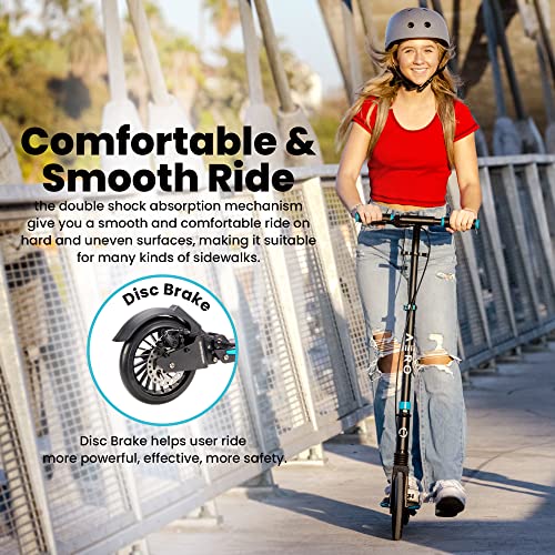 Aero A230 Adult Kick Scooter for Teens 12 or 14 Years and up, Adults Scooters with Disc Brake, Rubber Mat, Double Shock Absorption, ABEC-7 Bearing, Max 250 lbs, Foldable and Height Adjustable