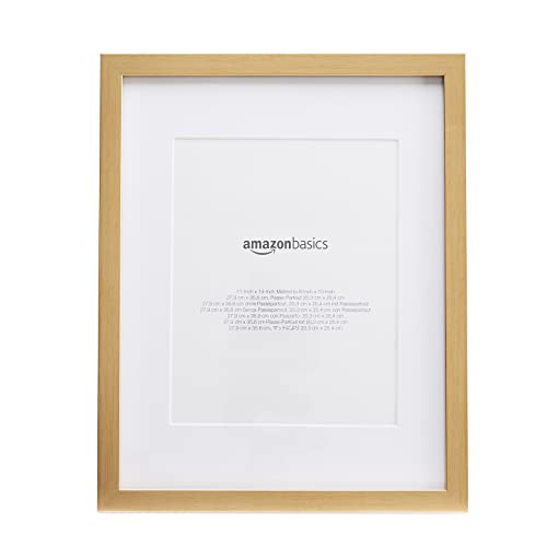 Amazon Basics Rectangular Photo Picture Frame, 11" x 14" or 8" x 10" with mat, Pack of 2, Gold, 12.28 x 15.18 inches