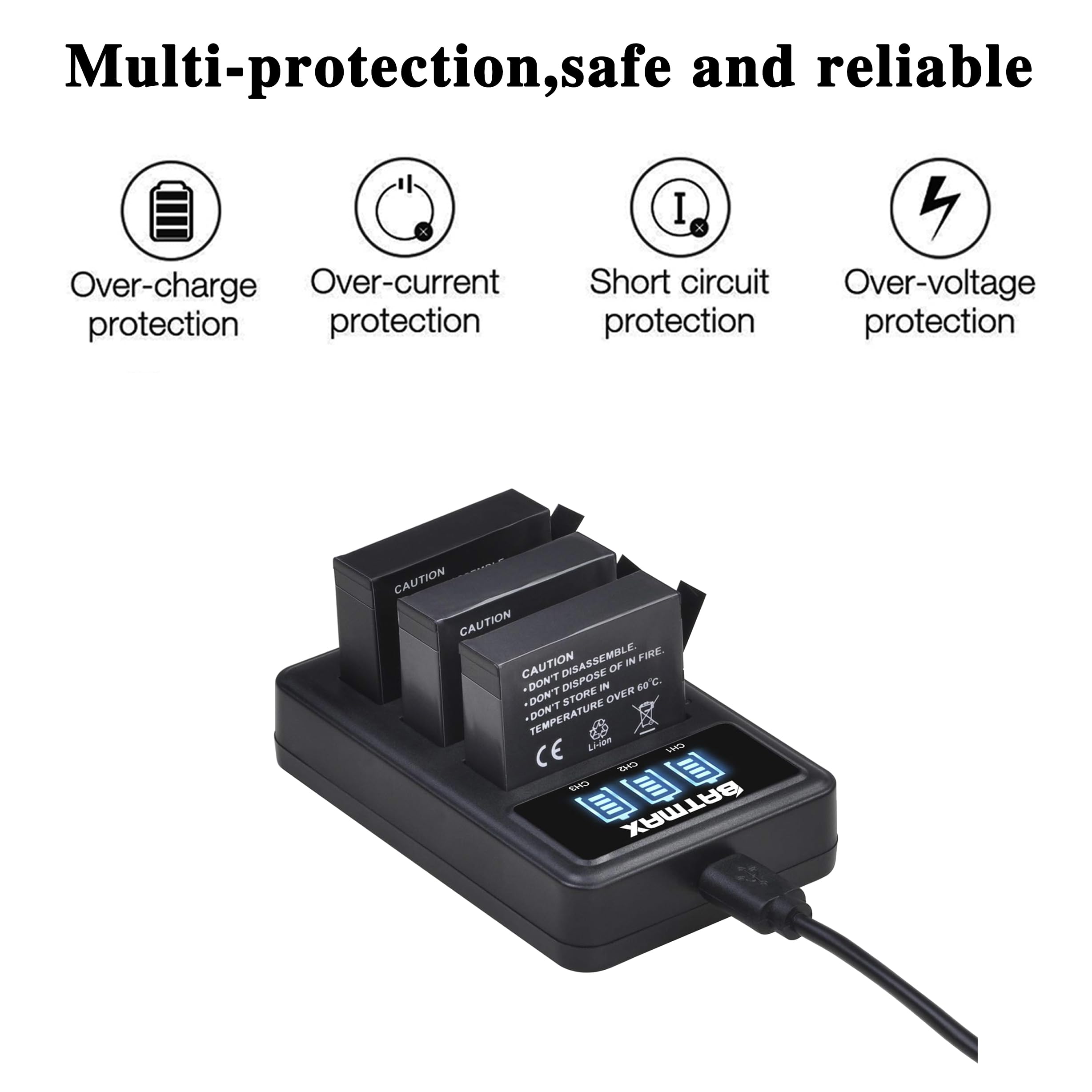 Batmax 3Packs AHDBT-401 1680mAh Battery + LED 3Slots USB Charger for Gopro Hero 4 Battery Go Pro Hero4 AHBBP-401 Action Camera Accessories