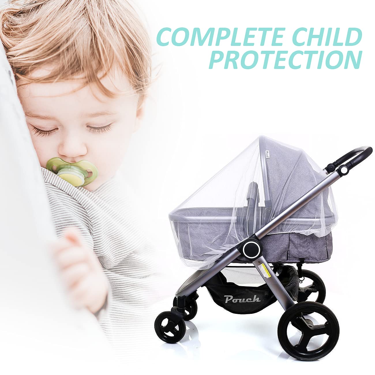 HUAILEI Baby Mosquito Net - Durable Stroller Cover,Honeycomb Grid Stroller Netting Mosquito for Baby Bug Net for Strollers,Bassinets, Child Safety Seat and Portable Mini Crib (2PCS,White and Brown