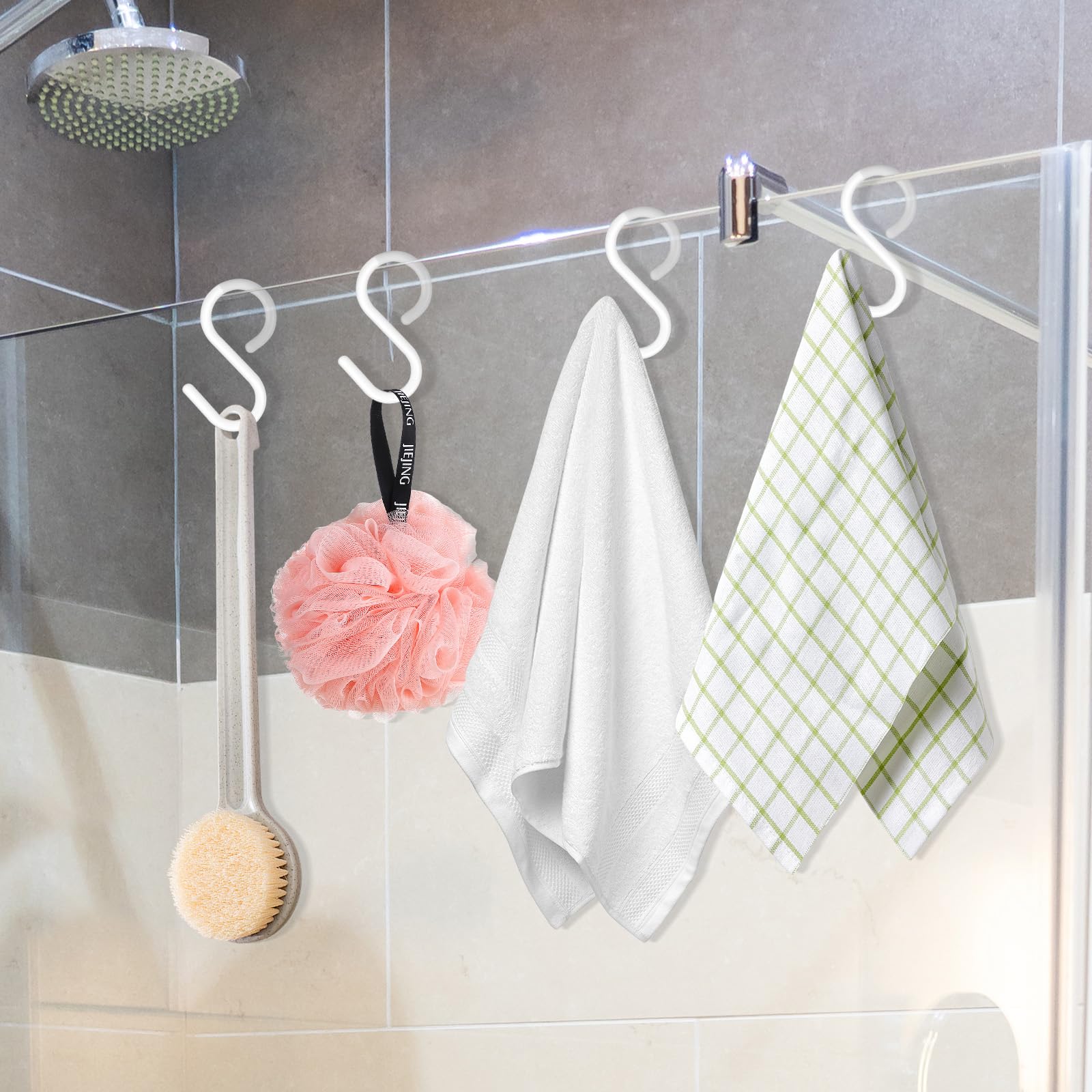 6 Pack Secure & Quiet Plastic S Hooks for Hanging Towel, 3.5 Inch Shower Curtain Hooks Rings Rust-Free,Twist & Lock Small Closet S Hooks for Shower Curtain, Clothes, Towels, Hats (White)