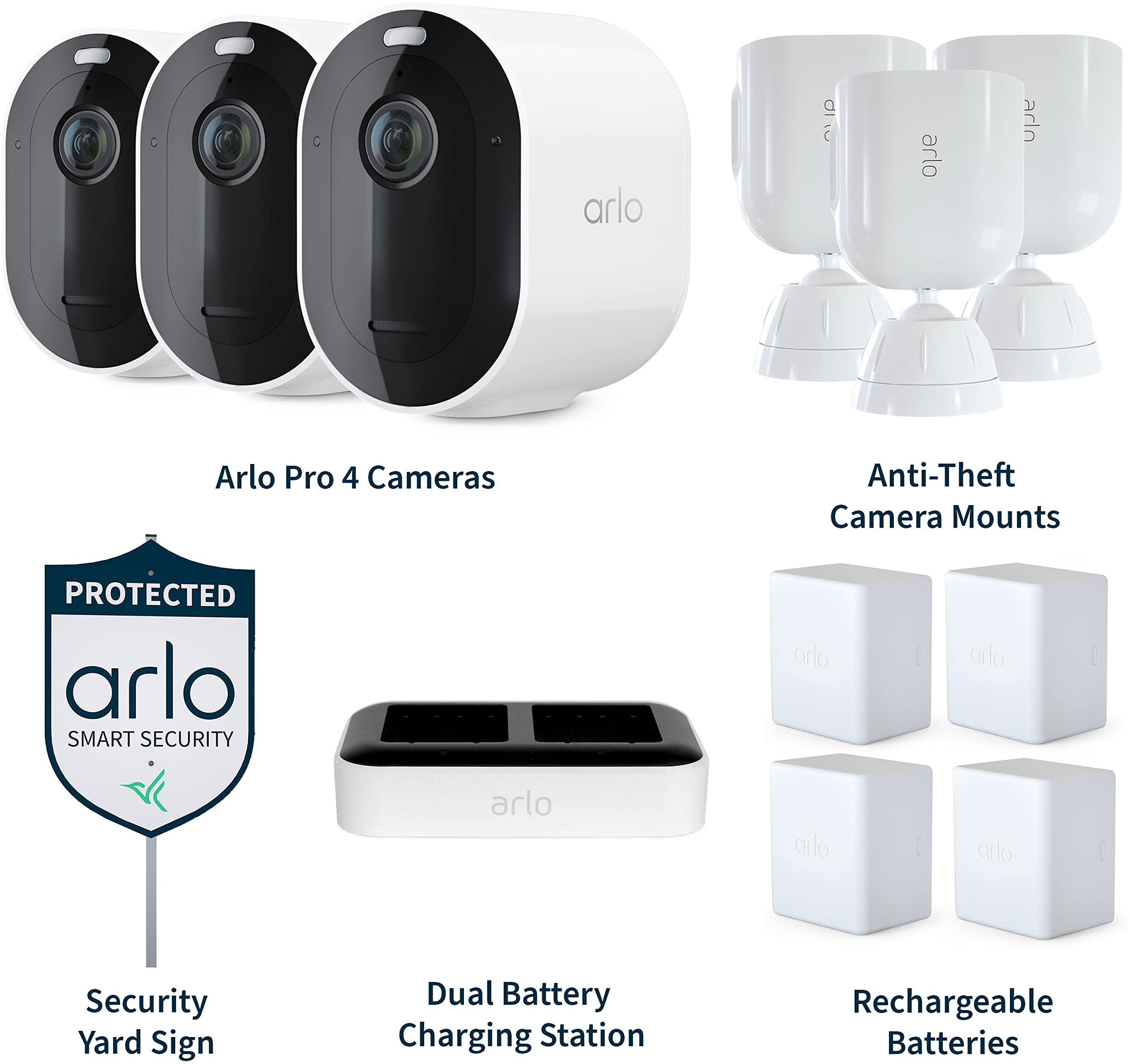 Arlo Pro 4 Spotlight Camera 3 Camera Security Bundle (2K Video, Color Night Vision, 2 Way Audio, Wire-Free, No Hub Needed) White - VMC4350P