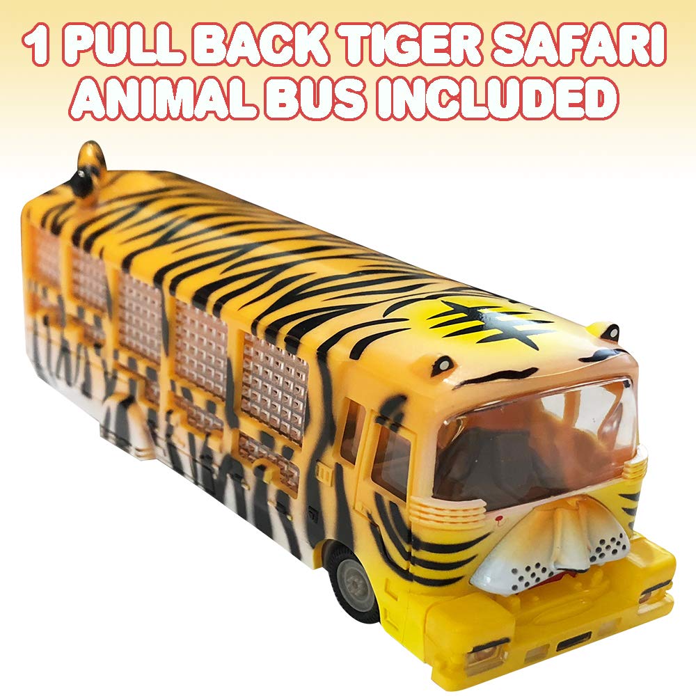 ArtCreativity Pull Back Tiger Safari Animal Bus for Kids, 7 Inch Tiger Design Bus with Pullback Mechanism, Durable Plastic Material, Safari Party Decorations, Best Birthday Gift for Boys and Girls