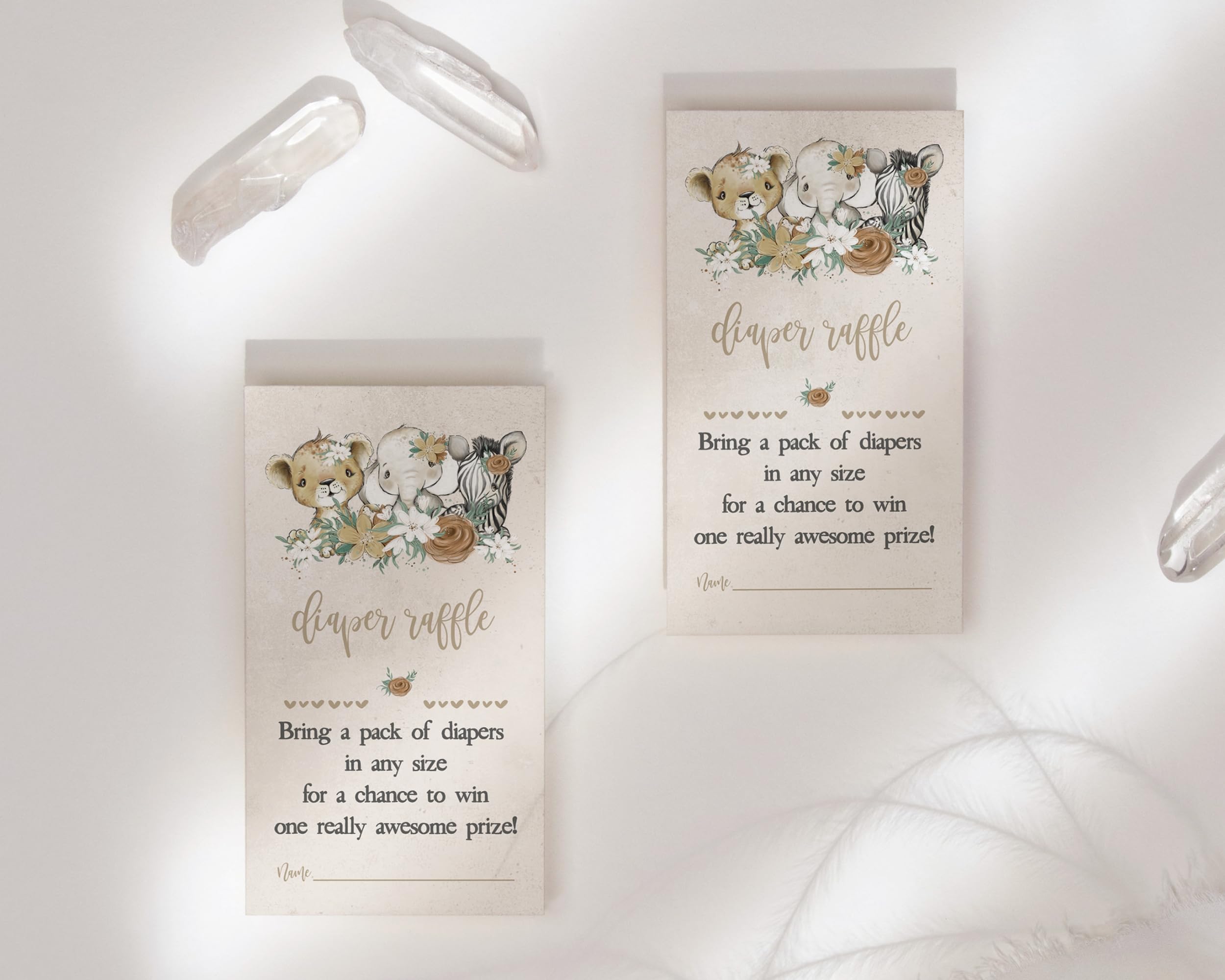 Paper Clever Party Flora Safari Diaper Raffle Tickets for Baby Shower Games, Invitation Insert Cards, 50 Pack