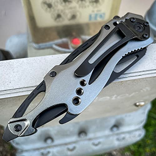 8" Grey Open Folding Pocket Knife Blade Outdoor Survival Hunting Knife for Camping by Survival Steel