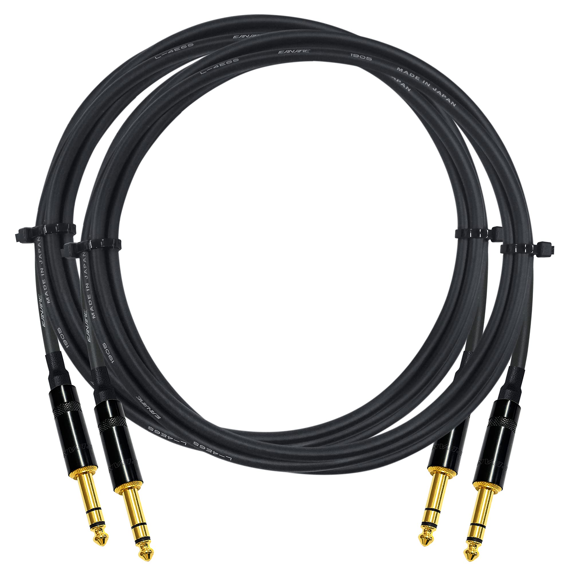 2 Units - 3 Foot - Canare L-4E6S Star Quad, Patch Cable terminated with Neutrik-Rean NYS ¼ Inch (6.35mm) Gold TRS Stereo Phone Plugs - Custom Made by WORLDS BEST CABLES.
