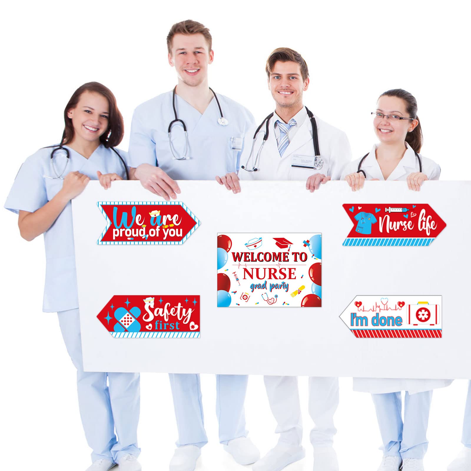 20 Pieces Nurse Graduation Decorations Nursing Graduation Party Supplies Arrows Cap Nurses Day Decorations Happy Nurses Week Decorations Nurse Kit Graduation Sign for Grad Nurse Nursing Congrats Party