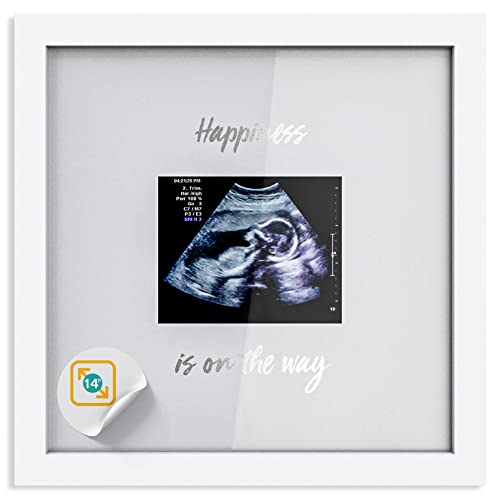 1Dino Baby Sonogram Keepsake Picture Frame, Deluxe Ultrasound Frame- Large 10βx10β White Natural Wood Photo Frame- Gift Idea for Expecting Parents, Baby Shower, First Time Mom/Dad Gifts, Nursery Decor