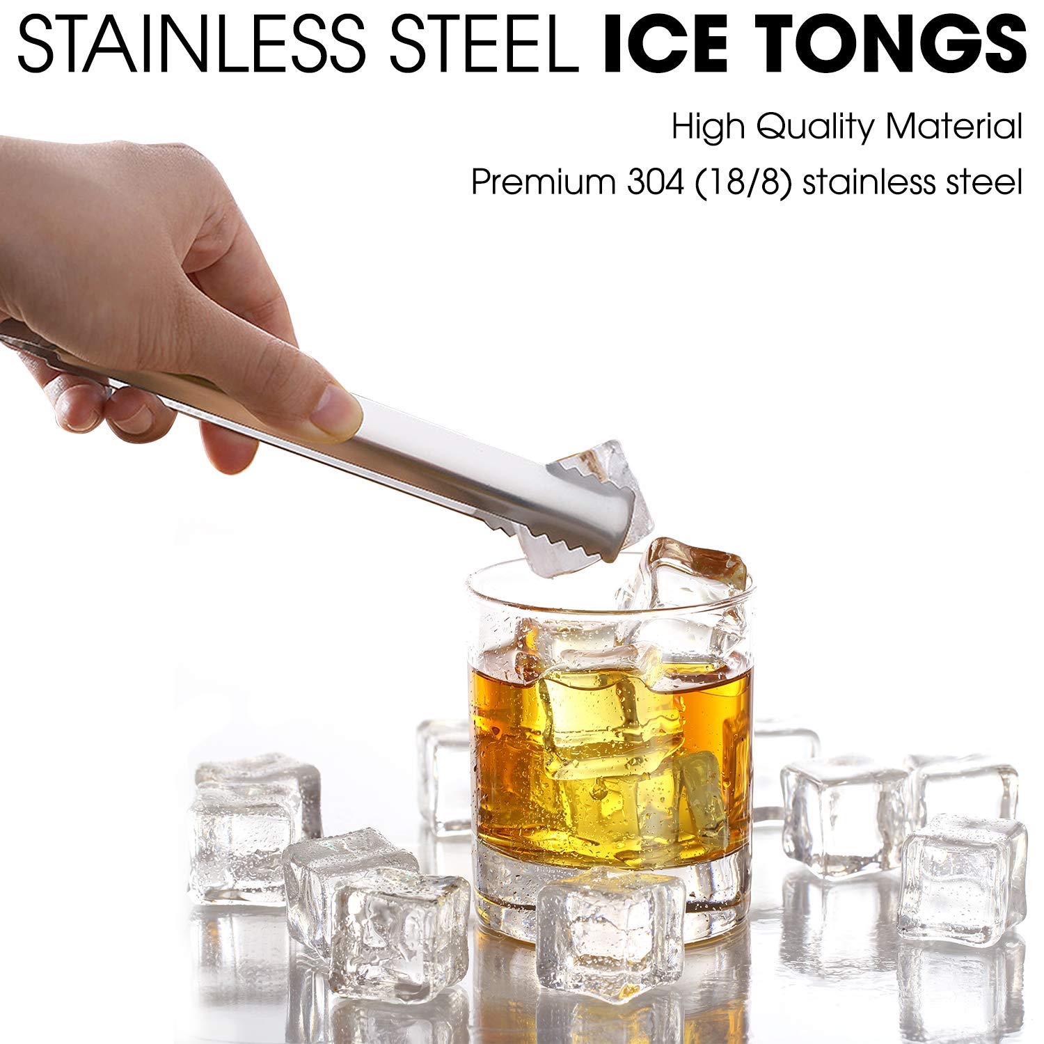 DUGATO Ice tongs, 2pcs Small Tongs 6.3 inch Stainless Steel with Sharp Teeth Make Grabbing Ice Easy, for Ice Bucket Ice Sugar Cubes Coffee Bar Food Serving