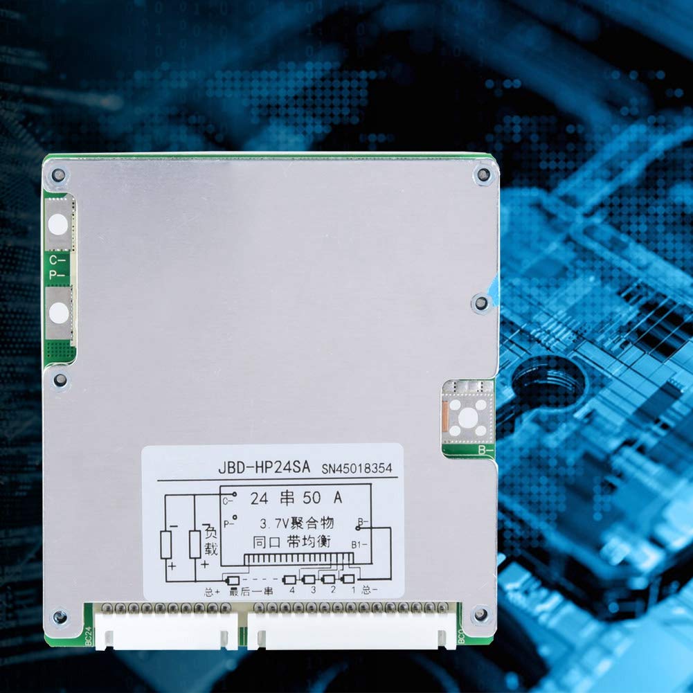 Battery Protection Module, 24 Strings 50A 3.7V Polymer Lithium Li-Ion PCB BMS Cell Protection Board Same Port Balanced Board