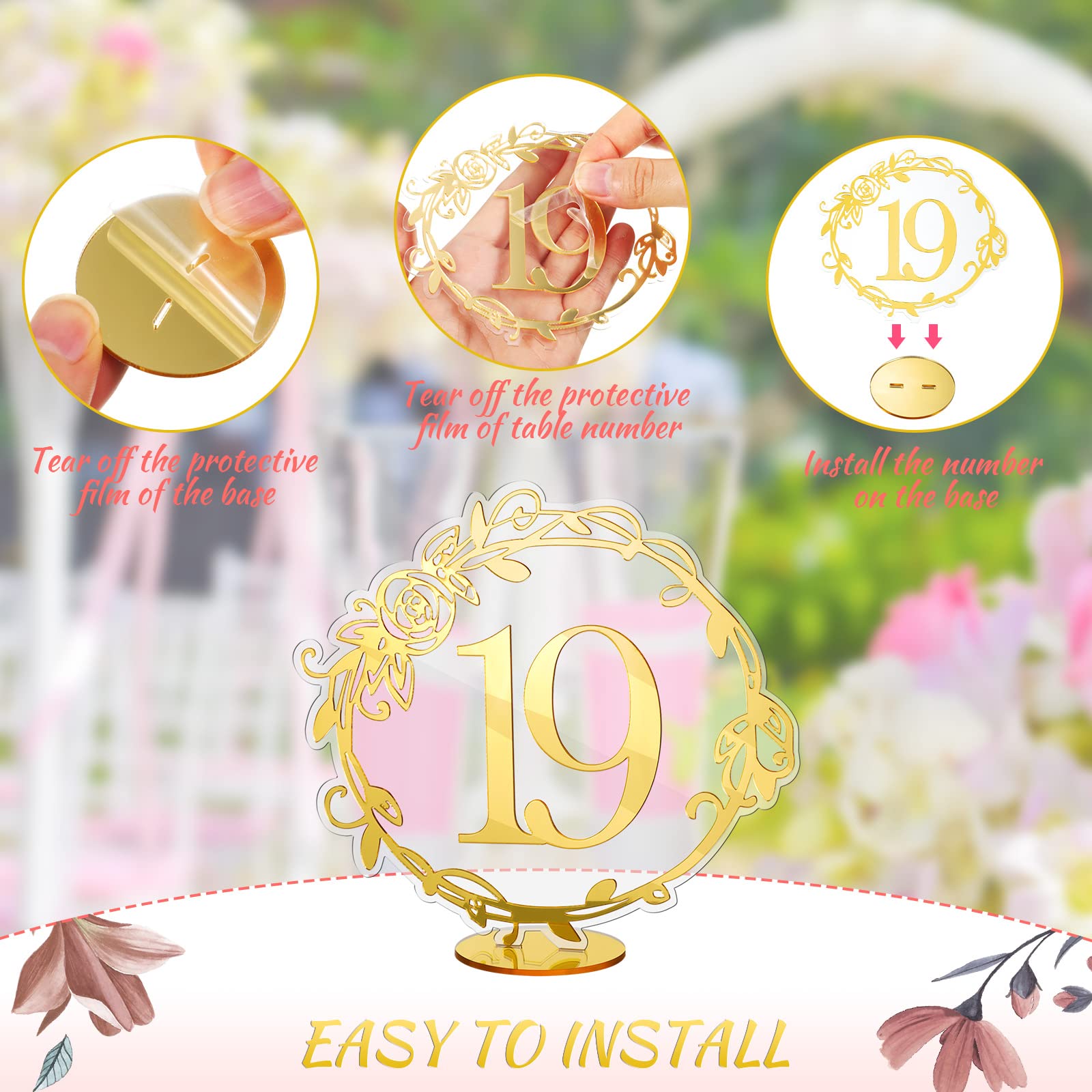 20 Pieces Table Numbers Wedding Table Numbers 1-20 Gold Acrylic Table Numbers for Wedding Reception Table Numbers Stands with Holder Base Elegant Mirror Table Numbers for Wedding Party Event Catering