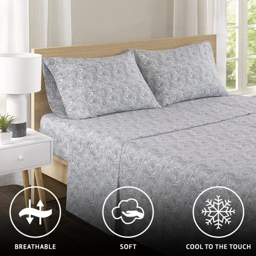 Comfort Spaces 100% Cotton Sheet Set Breathable, Lightweight, Soft with 14" Elastic Pocket Fits up to 16" Mattress, All Season Cozy Bedding, Matching Pillow Case, Queen Paisley Multi 4 Piece