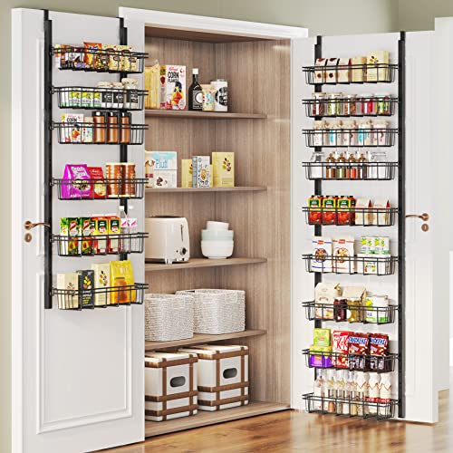 1Easylife Over The Door Pantry Organizer, 6-Tier Adjustable Pantry Door Organizer, Metal Pantry Organization and Storage with 6 Baskets, Heavy-Duty Hanging Spice Rack for Kitchen Pantry Bathroom