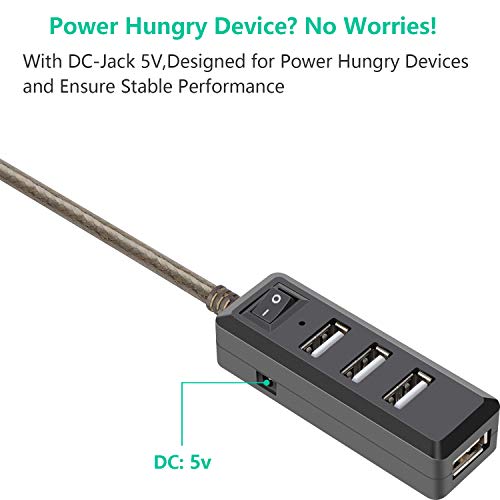 Pasow USB 2.0 Hub 4 Port USB Data Hub Extended Cable Compatible for MacBook Pro, iMac, PC, Laptop, USB Flash Drives (30FT/10M)