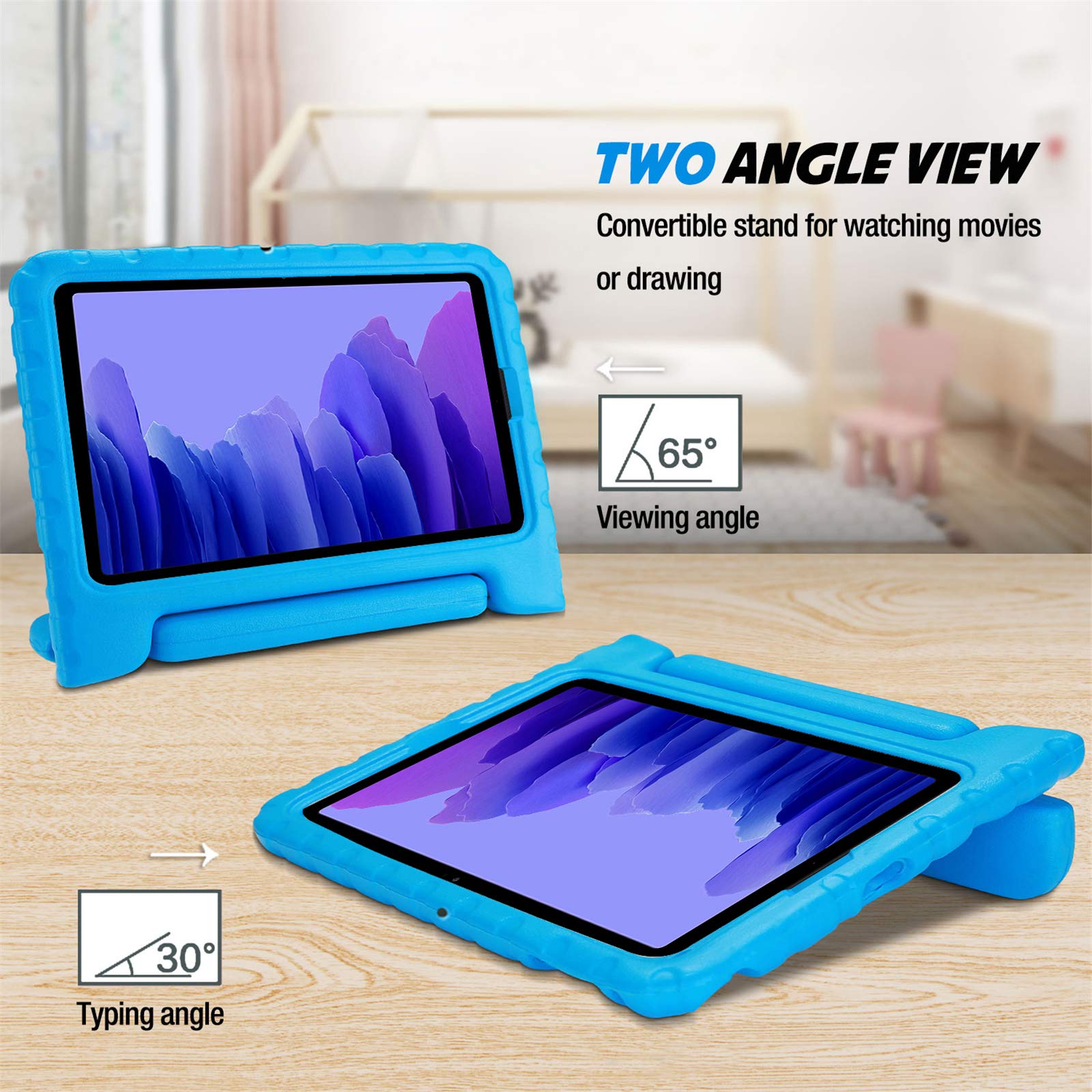ProCase Kids Case for Galaxy Tab A7 10.4 2020 (T500 T503 T505 T507), Shock Proof Convertible Handle Stand Cover Lightweight Kids Friendly Protective Case for 10.4 inch Galaxy Tab A7 -Blue