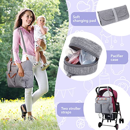 Beaulyn Diaper Bag Tote with Pacifier Case and Changing Pad, Large Capacity Travel Baby Diaper Bag Backpack for Mom Dad