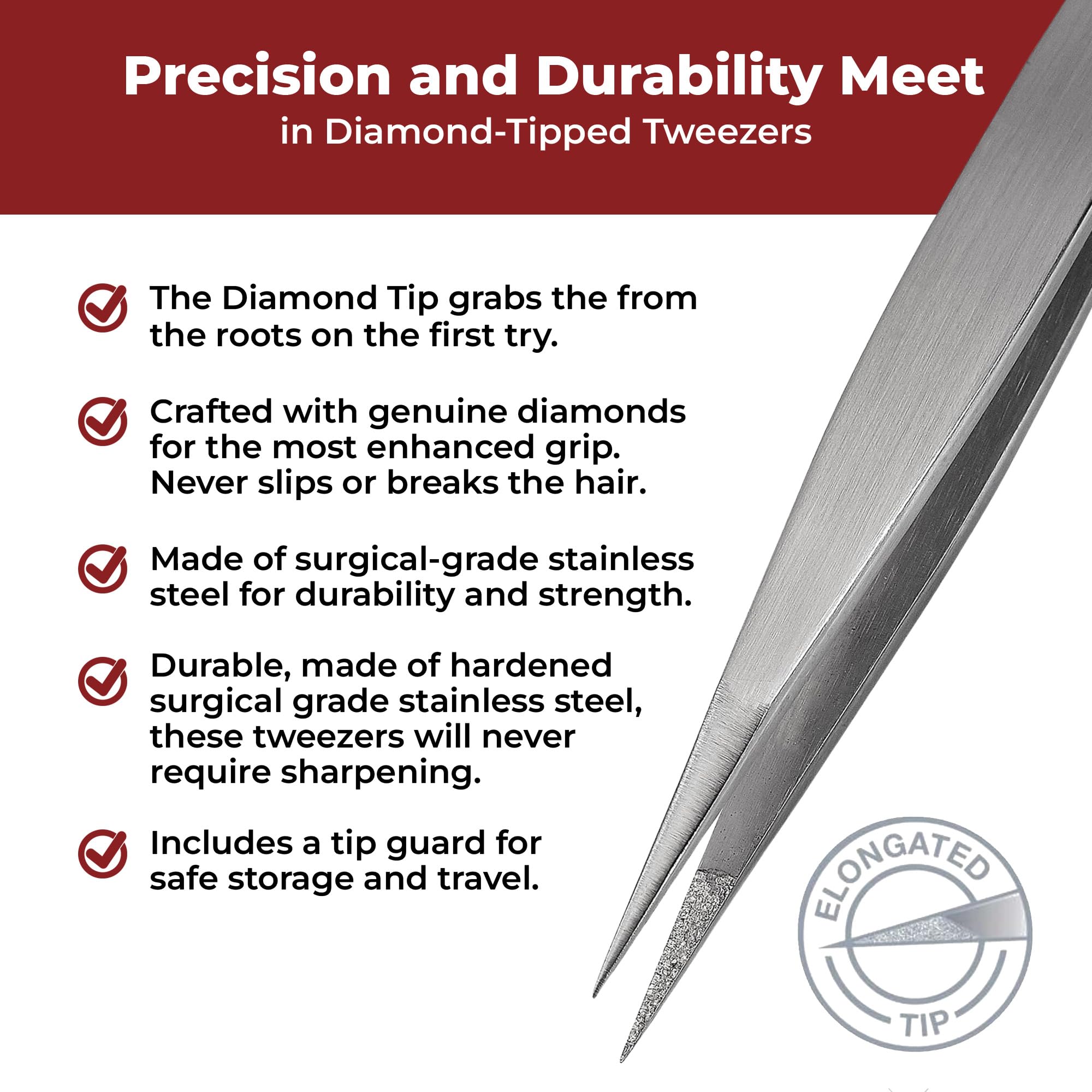 World's Best Tweezers Splinter Out Needle Nose Tweezers - High Precision Fine Point Stainless Steel Tweezers for Ingrown Hair, Ticks, Glass Removal - Diamond Tip Professional Tool for Face & Eyebrows