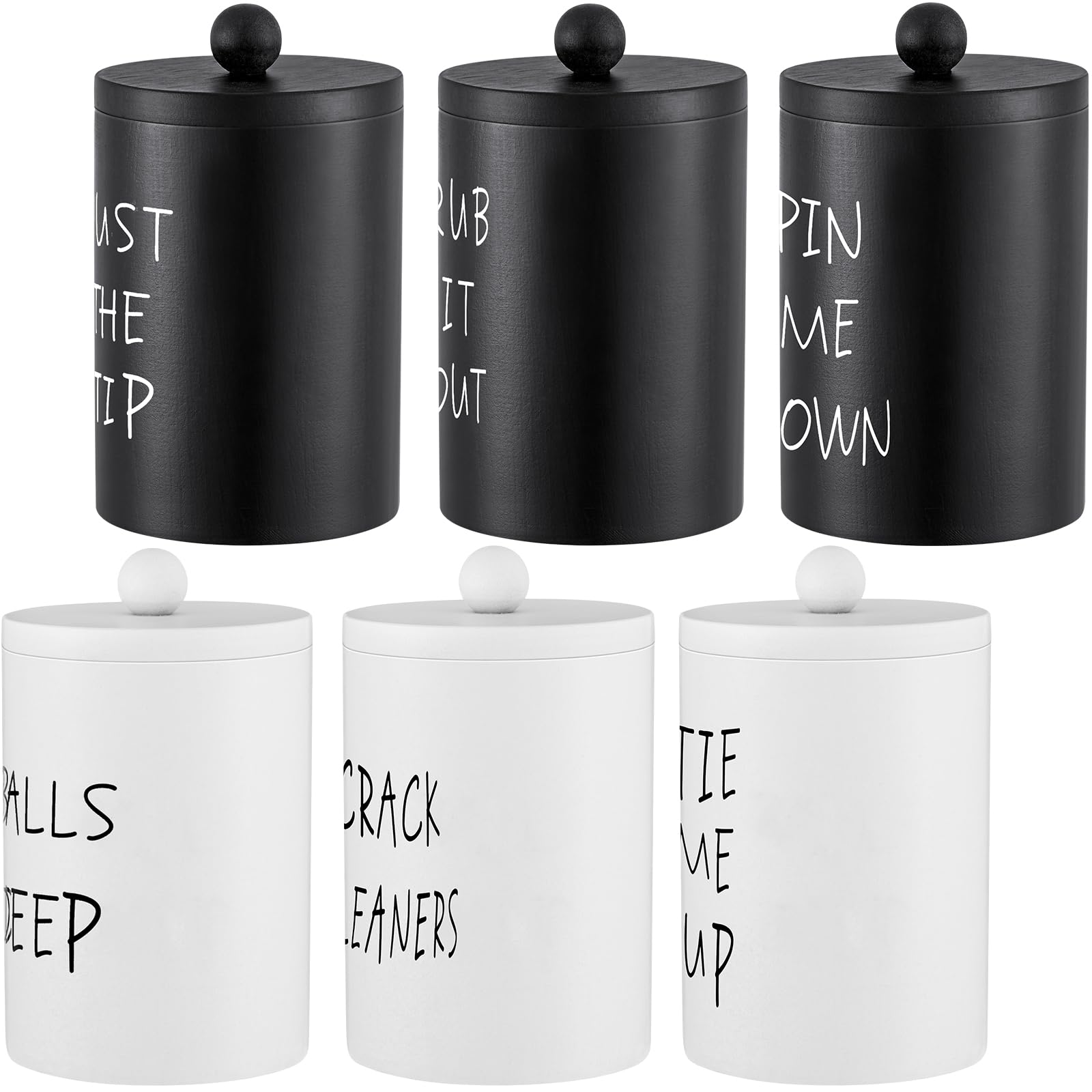 6 Pcs Apothecary Jars with Lids Wooden Qtip Holder Cotton Ball Holder Rustic Cotton Swab Holder Wood Bathroom Canisters Farmhouse Qtip Dispenser for Bathroom Accessories Decor Storage Organization