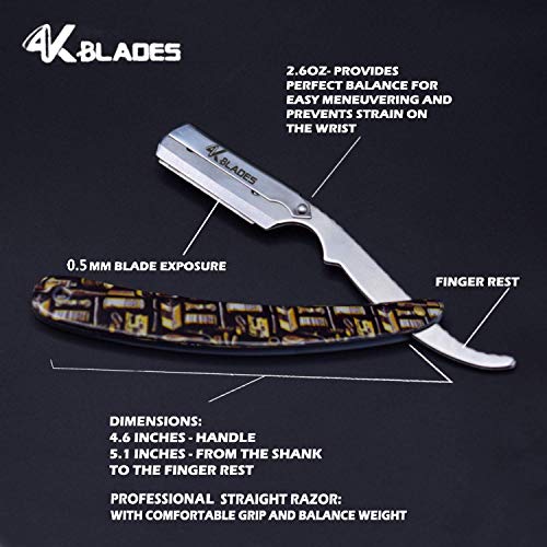 Professional Barber Straight Edge Razor - Salon Hair Cut Stainless Steel Safety Blade for Close Shaving, Navalha De Barbeiro (with 10 single edge sharp blades) (Metal handle)