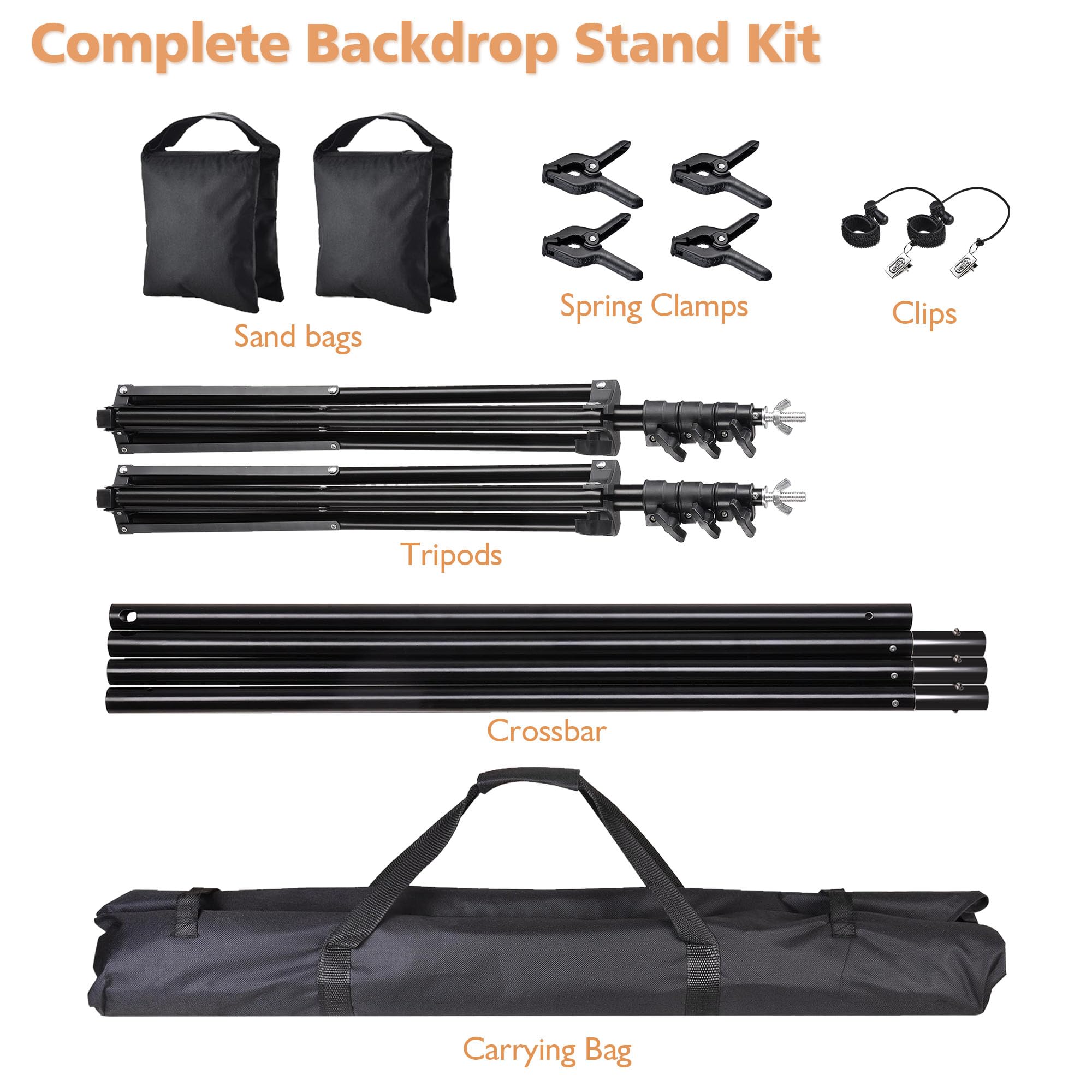 AW 8.5x10ft Backdrop Stand Support System with 4X Clamps 2X Clips 2X Sand Bags 1x Carry Bag for Parties Events Photography