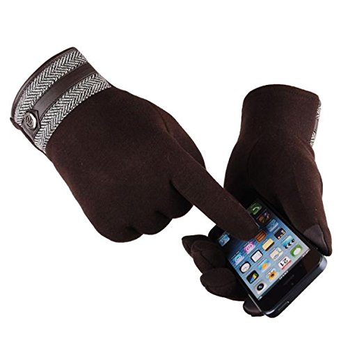 Armfre Tops Men's Fleece Winter Gloves Snap Closure Herringbone Warm Windproof Gloves Anti Slip Soft Thick Lined Non-Slip Thermal Snow Gloves for Casual Cycling Driving Outdoor Active