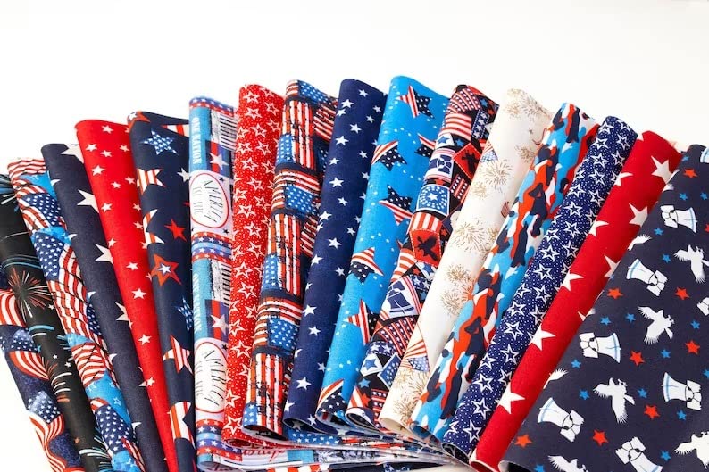 20 Pieces Fabric Cute, Beautiful 2.5 inch American Patriotic Jelly Roll, Cute 100% Cotton Fabric Quilting Strips 2.5"