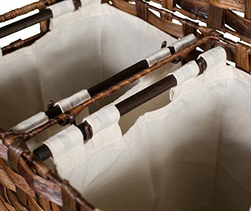 BIRDROCK HOME Abaca Divided Flat Weave Laundry Hamper with Bags - Hand Woven Clothes Basket - Sorter Hampers - Espresso