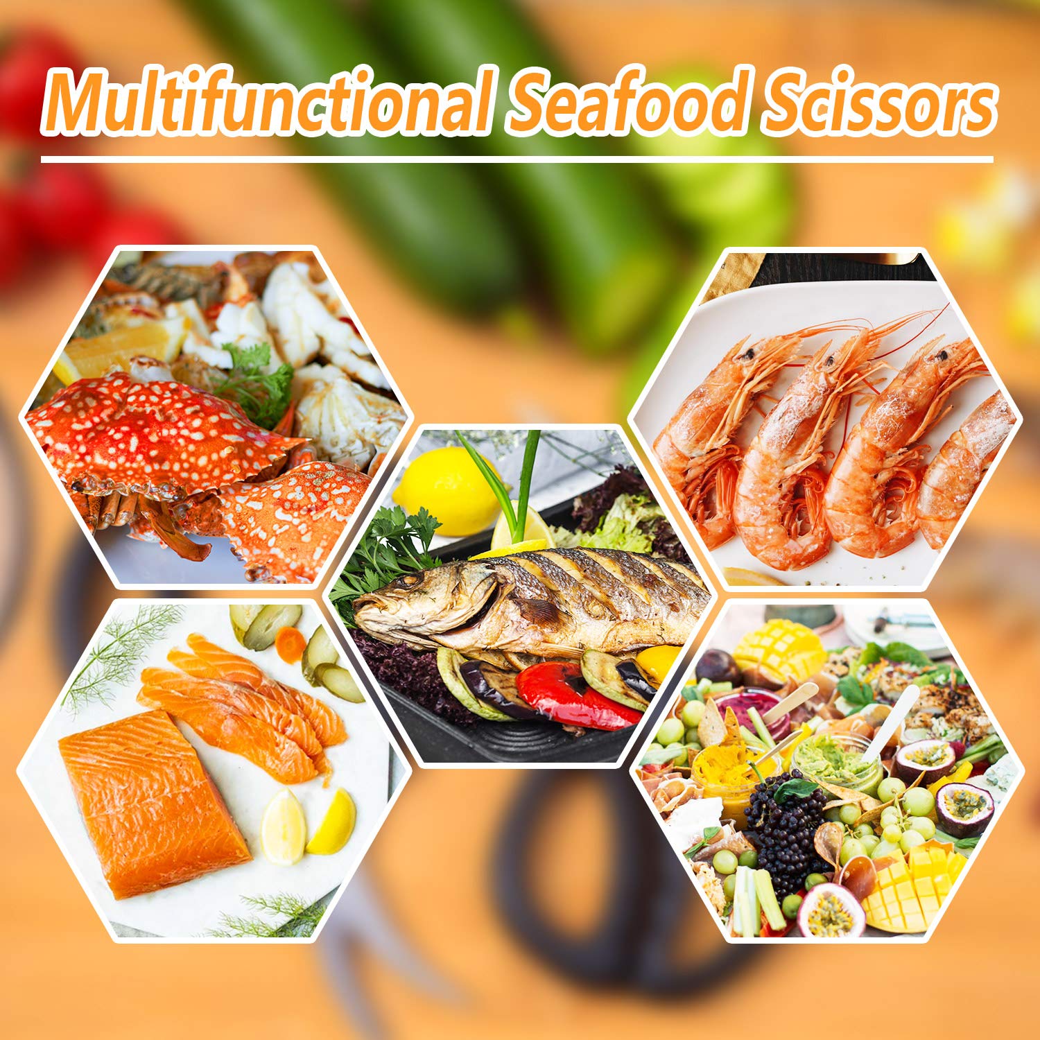 4PCS Seafood Scissors Crab Scissors Stainless Steel Seafood Fish Crab Shrimp Lobster Scissors for Kitchen, Multifunctional Crab Leg Crackers and Tools Black