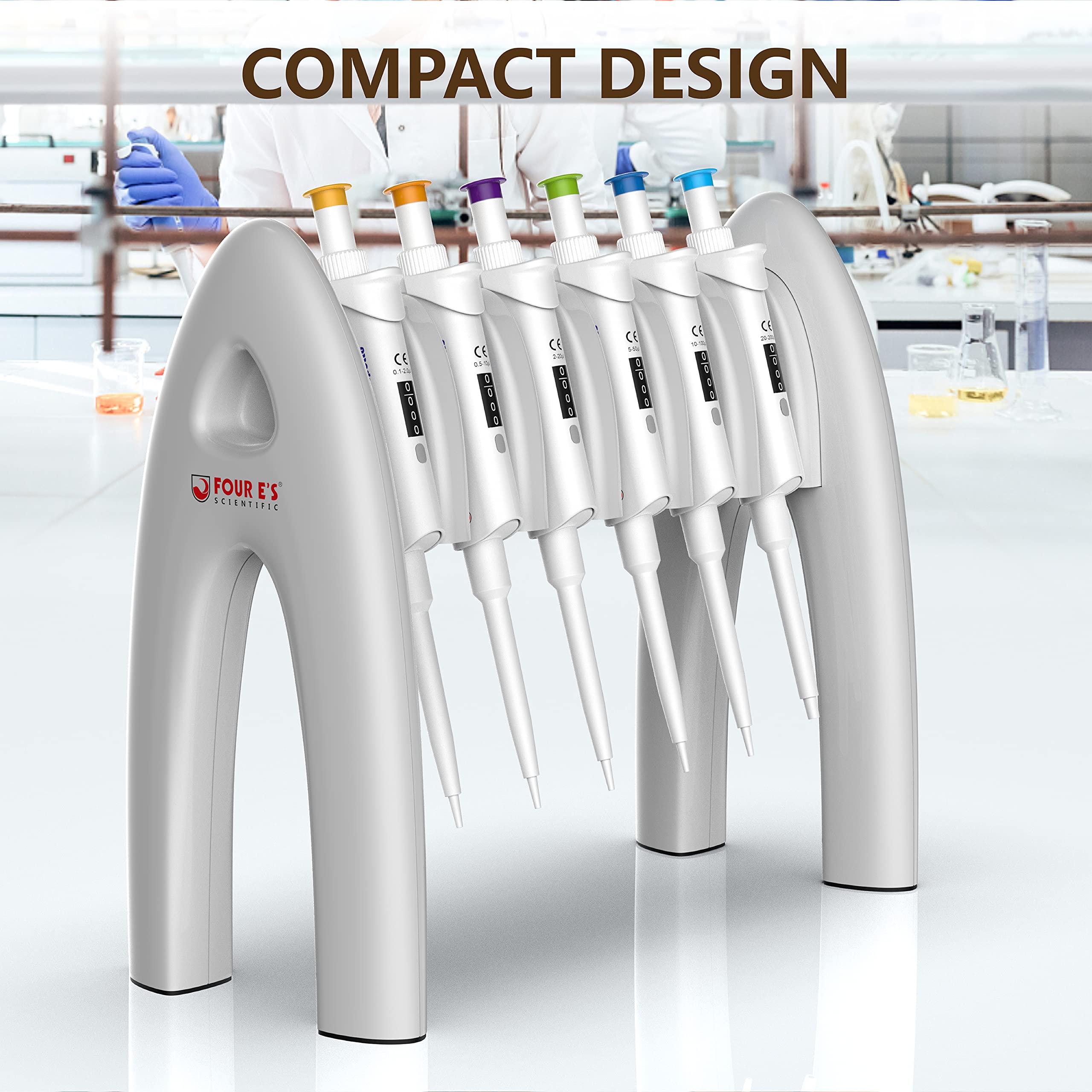 4E's USA Lab Pipette Rack - Compact 6 Slots Pipettor Stand, Science Lab Pipette Racks, Micropipette Rack, Pipette Holder