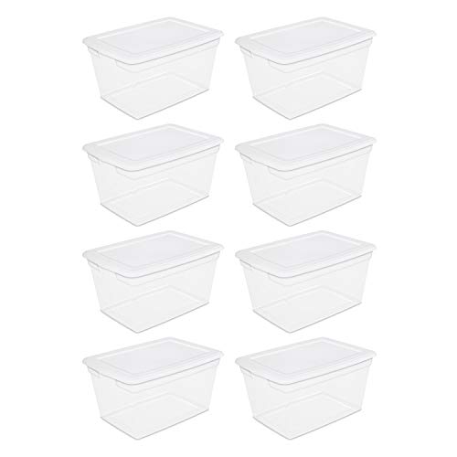 Sterilite 16598008 56 Quart/53 Liter Storage Box, White Lid w/Clear Base, 8-Pack (56 Quart, Set of 8) (56 Quart, Set of 8)