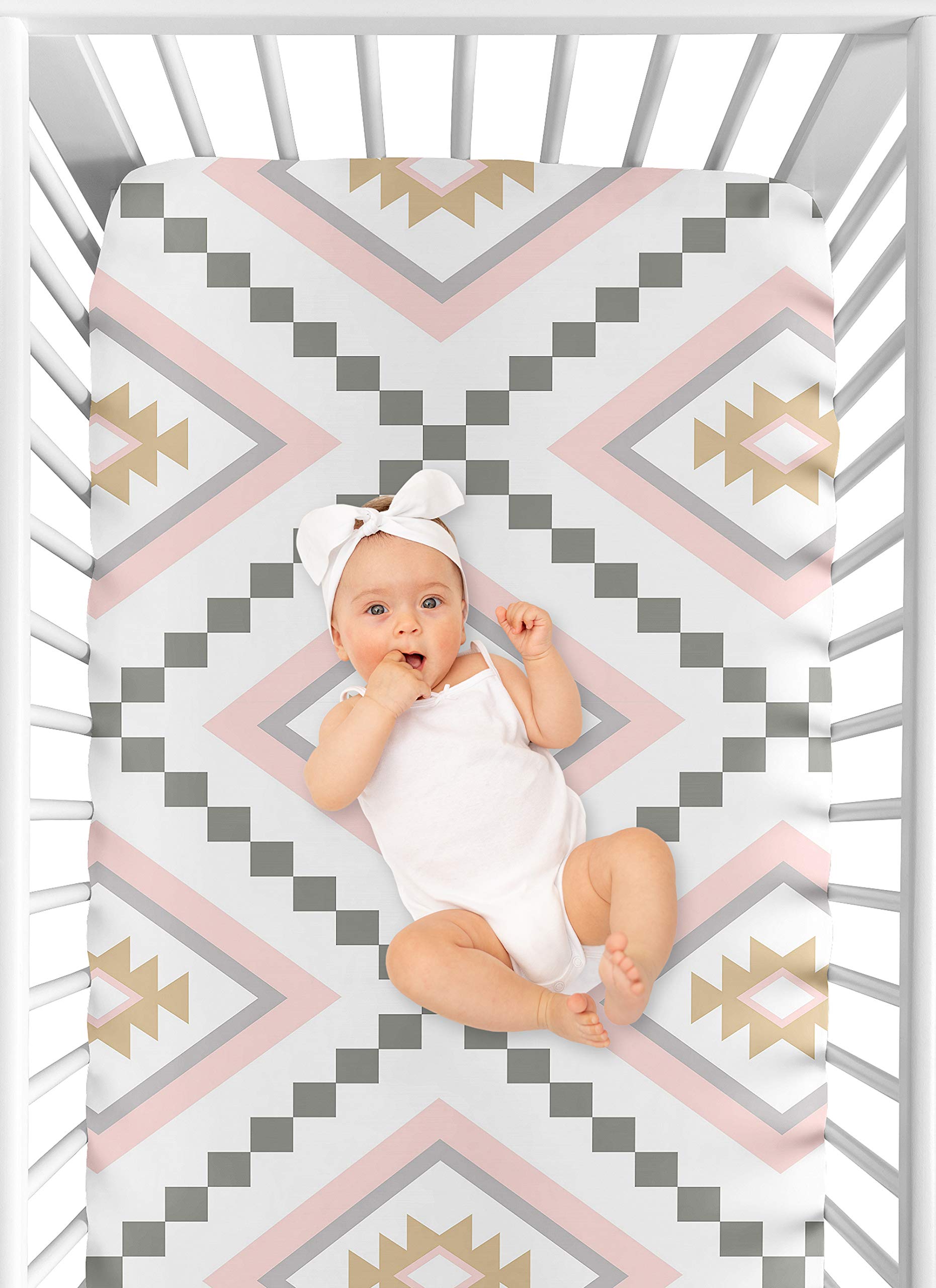 Blush Pink and Grey Boho Baby or Toddler Fitted Crib Sheet for Aztec Collection by Sweet Jojo Designs