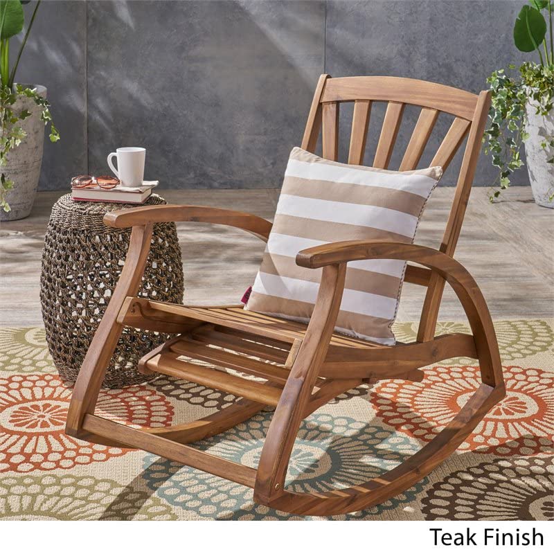 Afuera Living Outdoor Acacia Wood Rocking Chair with Footrest Teak