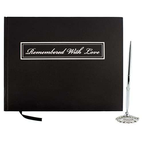 Cornucopia Funeral Guest Book and Pen with Stand Set, “Remembered with Love”