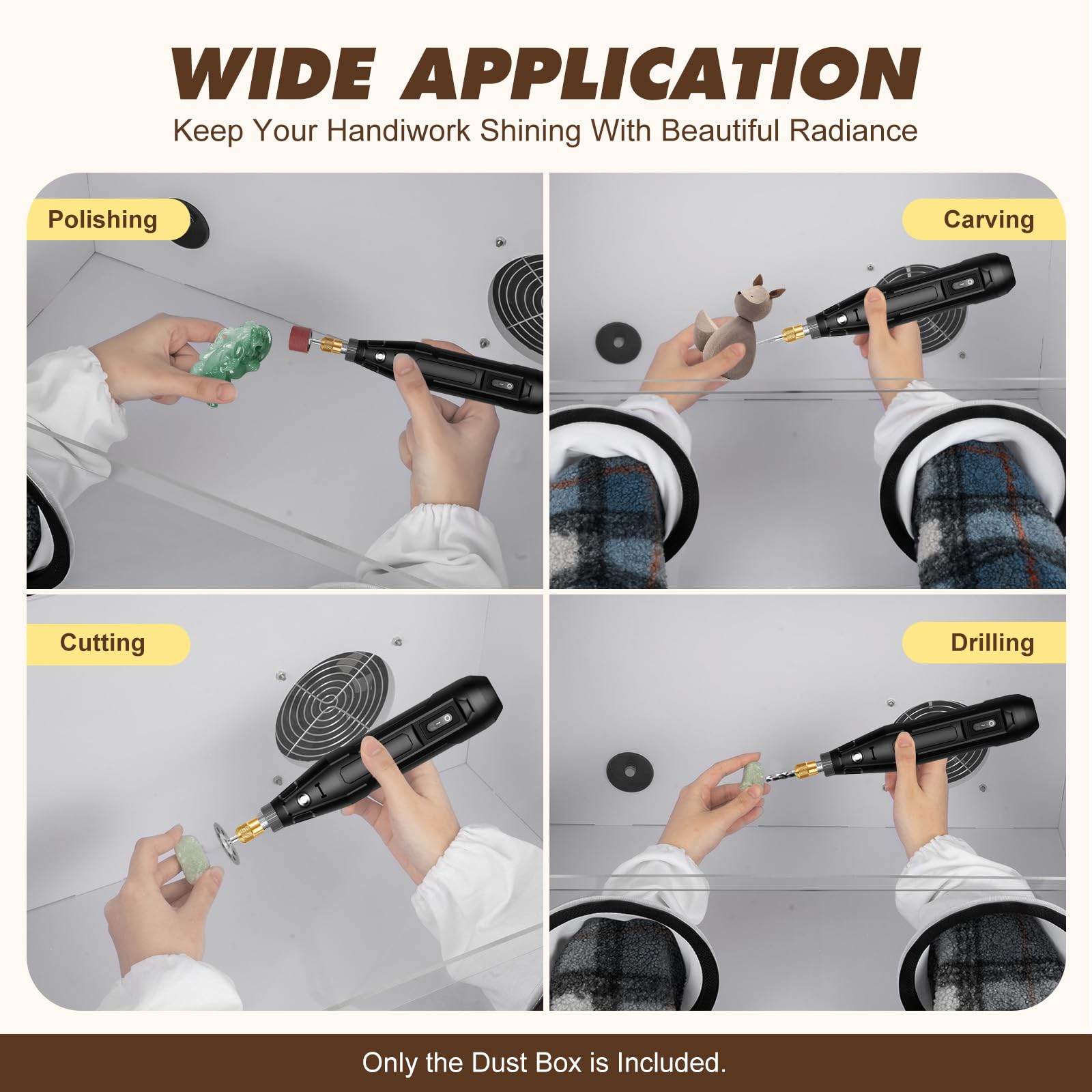 2-Hole Table Polisher Dust Box, Fully Enclosed Electric Grinding Table Polisher Dust Box with LED light, Portable Enclosed Grinding Dust Box with Fan Toolbox for Carving, Cutting, Drilling, Polishing