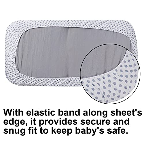 Bassinet Sheets 4 Pack for Baby Unisex, Stretchy Jersey Knitted Fitted Sheet Universal for Oval Rectangle and Hourglass Bassinet Mattress, White and Grey, Neutral for Baby Boy and Girl