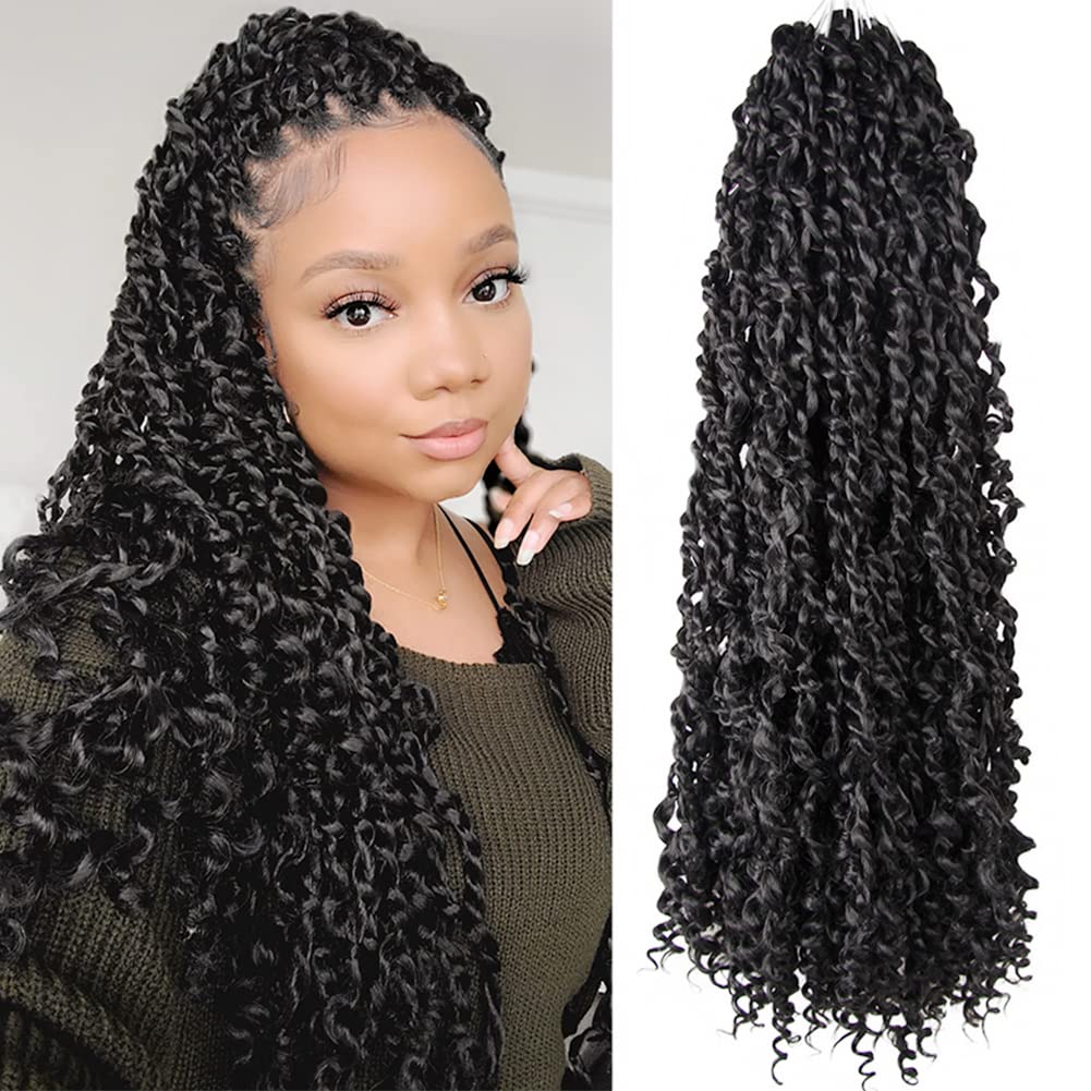 24 Inch Kai Twists Crochet Hair 8 Packs Pre-looped Mini Passion Twist Pre-twisted Long Soft Bohemian Twist Crochet Braids With Curly End (1B)