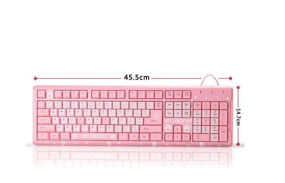 Gaming Keyboard, Waterproof Silent Pink Hello Kitty Laptop Computer Keyboard Cartoon Cute Pink USB Wired KT cat Keyboard Gaming for Girls for Desktop, Computer, PC (Color : Pink)