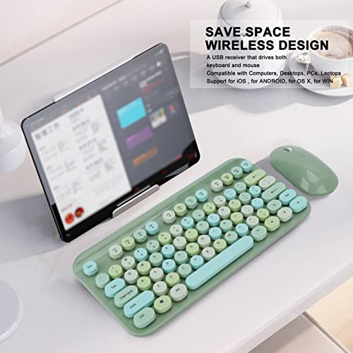 2.4GHz Wireless Keyboard Mouse, 75 Keys 12 Multimedia Key Ergonomic Design Wireless Gaming Keyboard Mouse Set for PC, Computer, Desktop (Green)