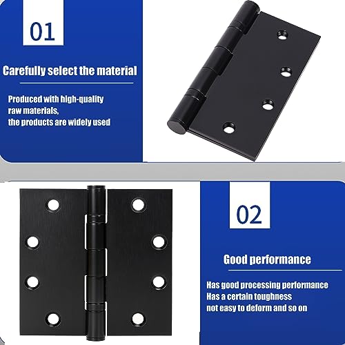 6-Pack 4.5 X 4.5" inch Black Heavy Duty Commercial Door Hinge Thickened, Silent Plain Steel Ball Bearing Door Hinges, Thickness 3 mm Stainless Steel Square Corners with 48 Screws