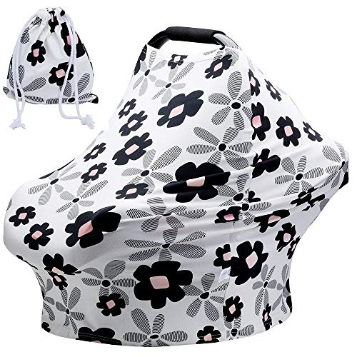 Arnzion Baby Hooded Towels for Girls Floral Babies Car Seat Protector Infant Bating Towels for Girls (Black)