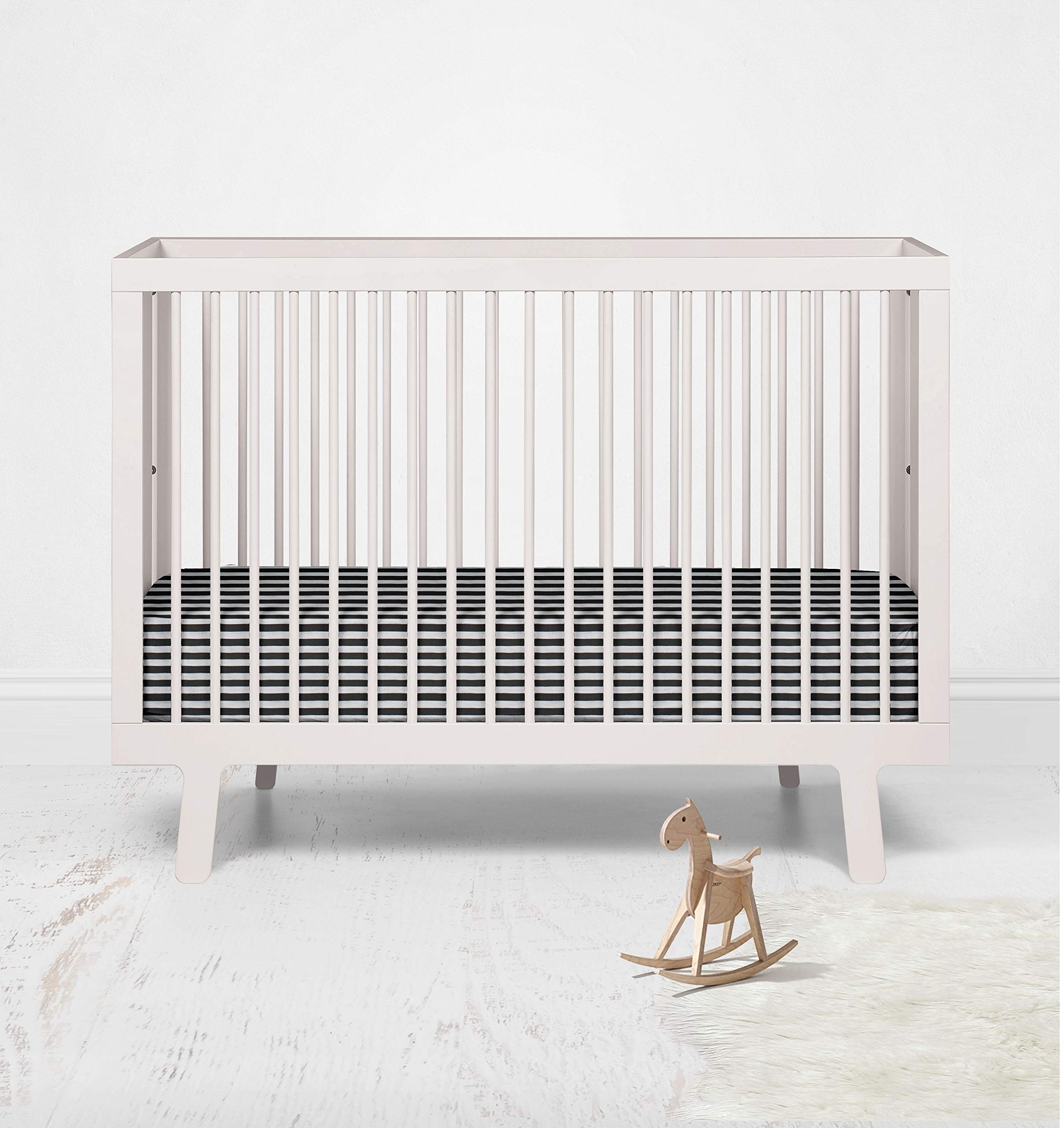 Bacati - Black/White Pin Stripes Crib Fitted Sheet