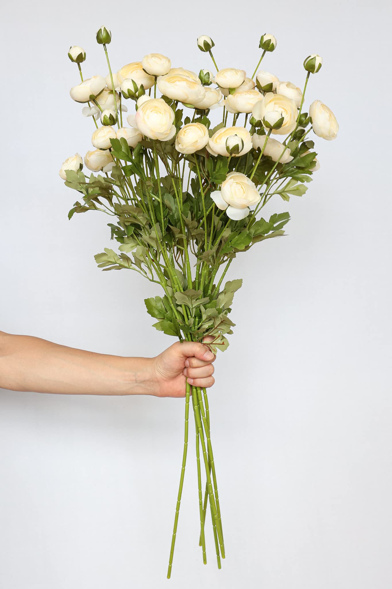 Artificial Fake Ranunculus Flowers | Beautiful Wedding, Home, Garden & Party Decorations | Gift Idea | 6 Lush Flower Stems, Handcrafted Flowers Designed by Florists (White)