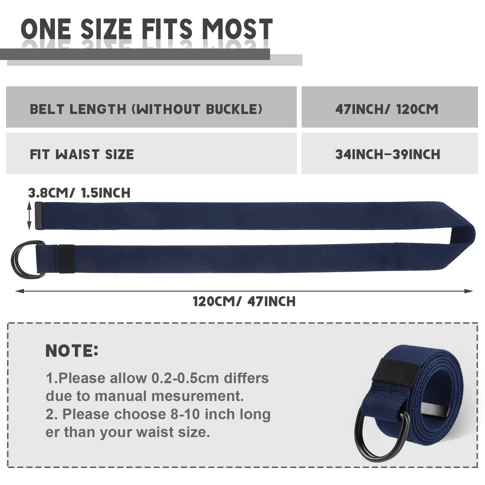 20 Pieces Bulk Canvas Belt for Men Women Web Fabric Casual Belt with Double D Ring 1 1/2'' Wide Canvas Casual Belt
