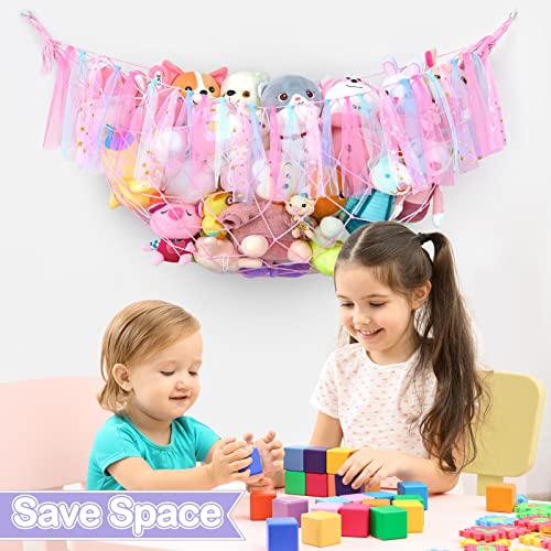 Basumee Stuffed Animals Net Or Hammock Wall Mounted Stuffed Animals Storage Display Plush Toy Storage With Tassels For Nursery Playroom Kids Room Decor
