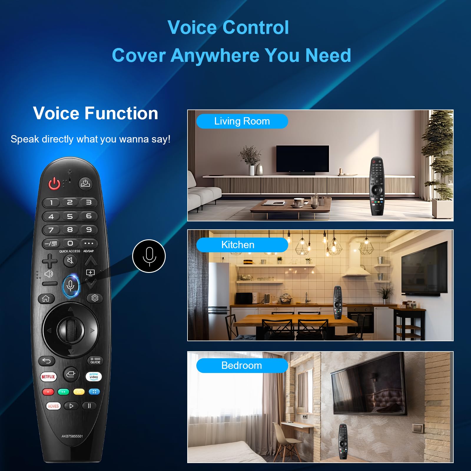 2 Pack Universal TV Remote Control for LG Smart TV Remote Replacement for All LG Smart TVs Models AKB75095307 AKB75375604 AKB74915305 New TV Remote with Netflix Prime Video Shortcut Buttons