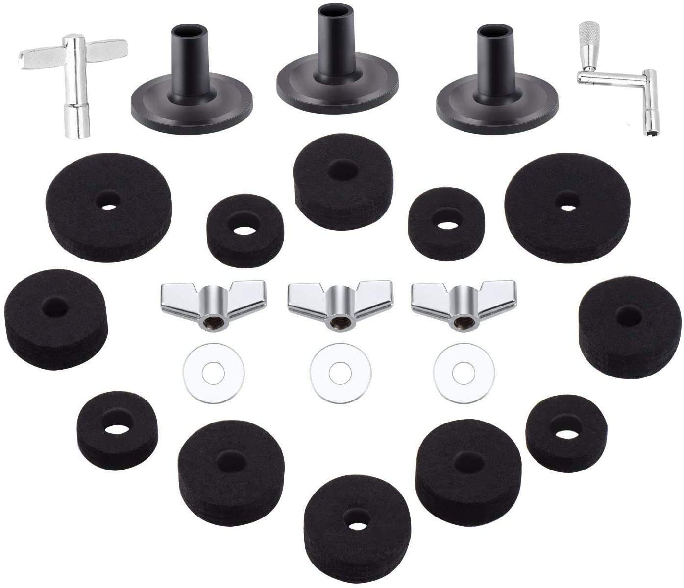 23 Pieces Cymbal Replacement Accessories Cymbal Felts Hi-Hat Clutch Felt Hi Hat Cup Felt Cymbal Sleeves with Base Wing Nuts Cymbal Washer and Drum Keys for Drum Set (23pcs)