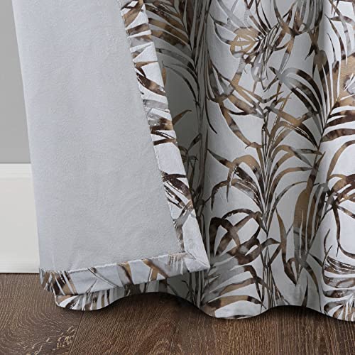 always4u Multi Colour Foil Print Velvet Curtains for Living Room Rainforest Leaves Modern Window Drapes 2 Panels 54 * 84 Silver Velour Curtains