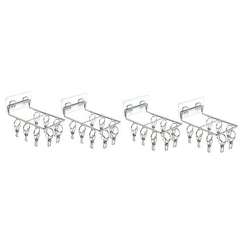 4 pcs Multi Purpose Hanger Wall Mount Clothing Rack Wall Mounted Drying Rack Wind- Proof Hook Clothes Laundry Hanger Drying Rack Stainless Steel Sock Rack Sock Drying Rack Clip