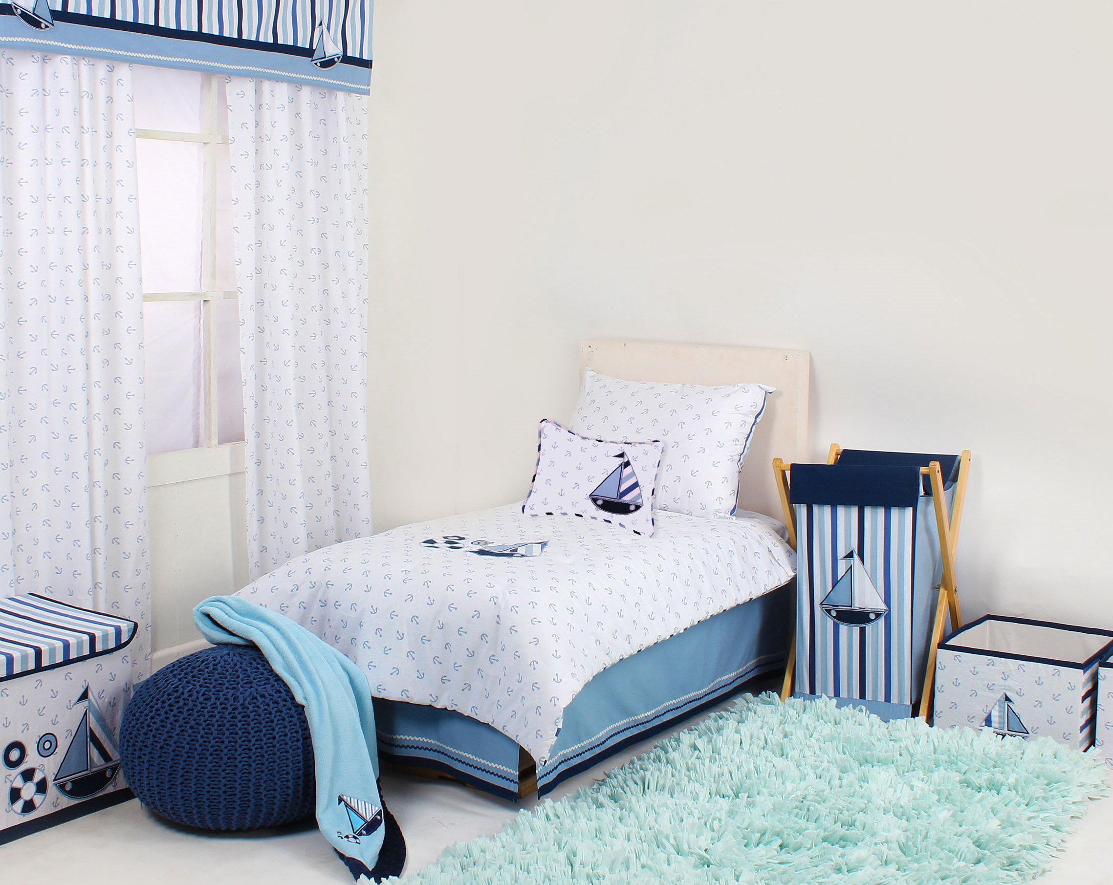 Bacati - Mix N Match Ikat Zigzag/Chevron Nursery Storage (Changing Table Storage Runner, Blue Stripes)